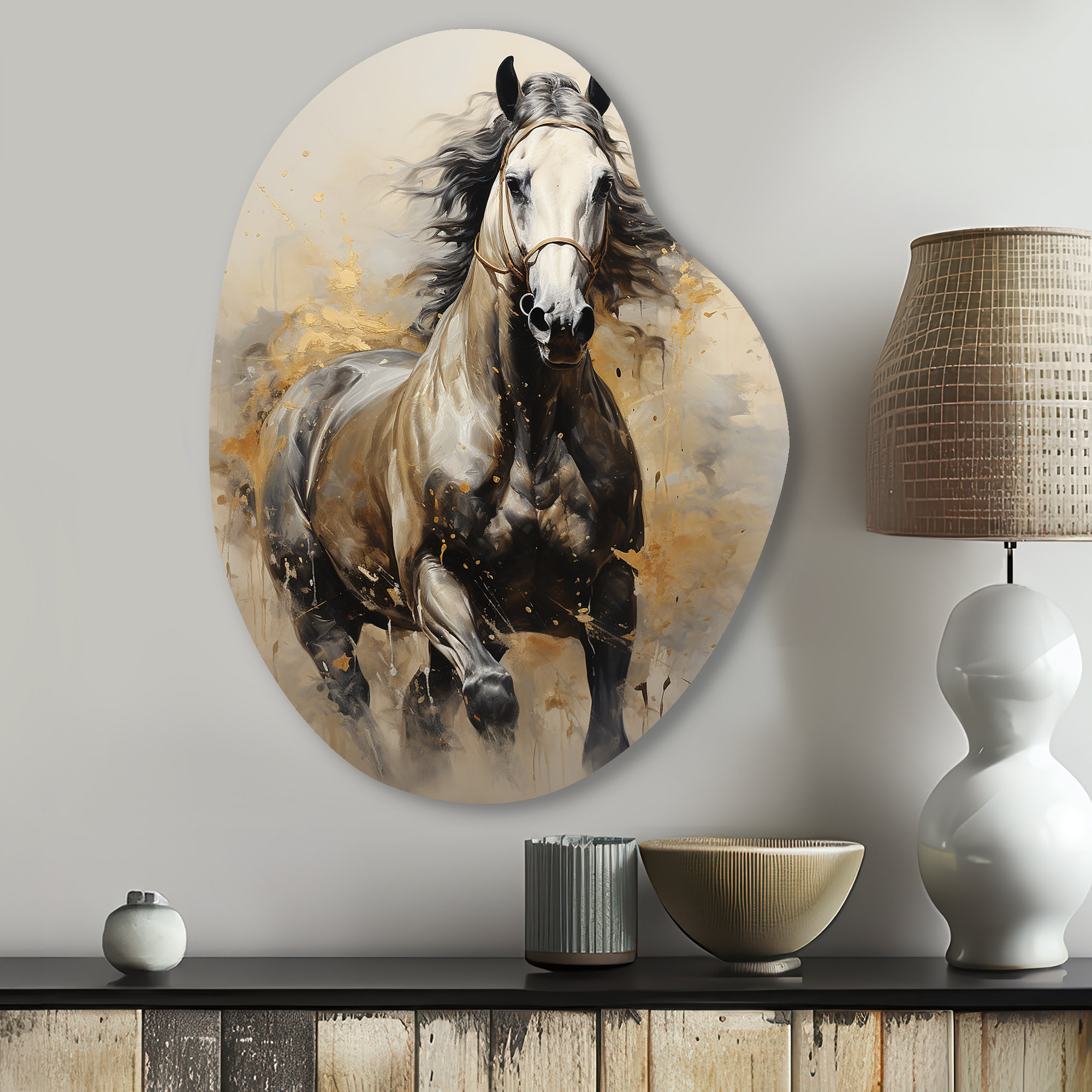 Design Art Beige Horse Golden Equestrian Pointillism - Horse Pear Shape ...