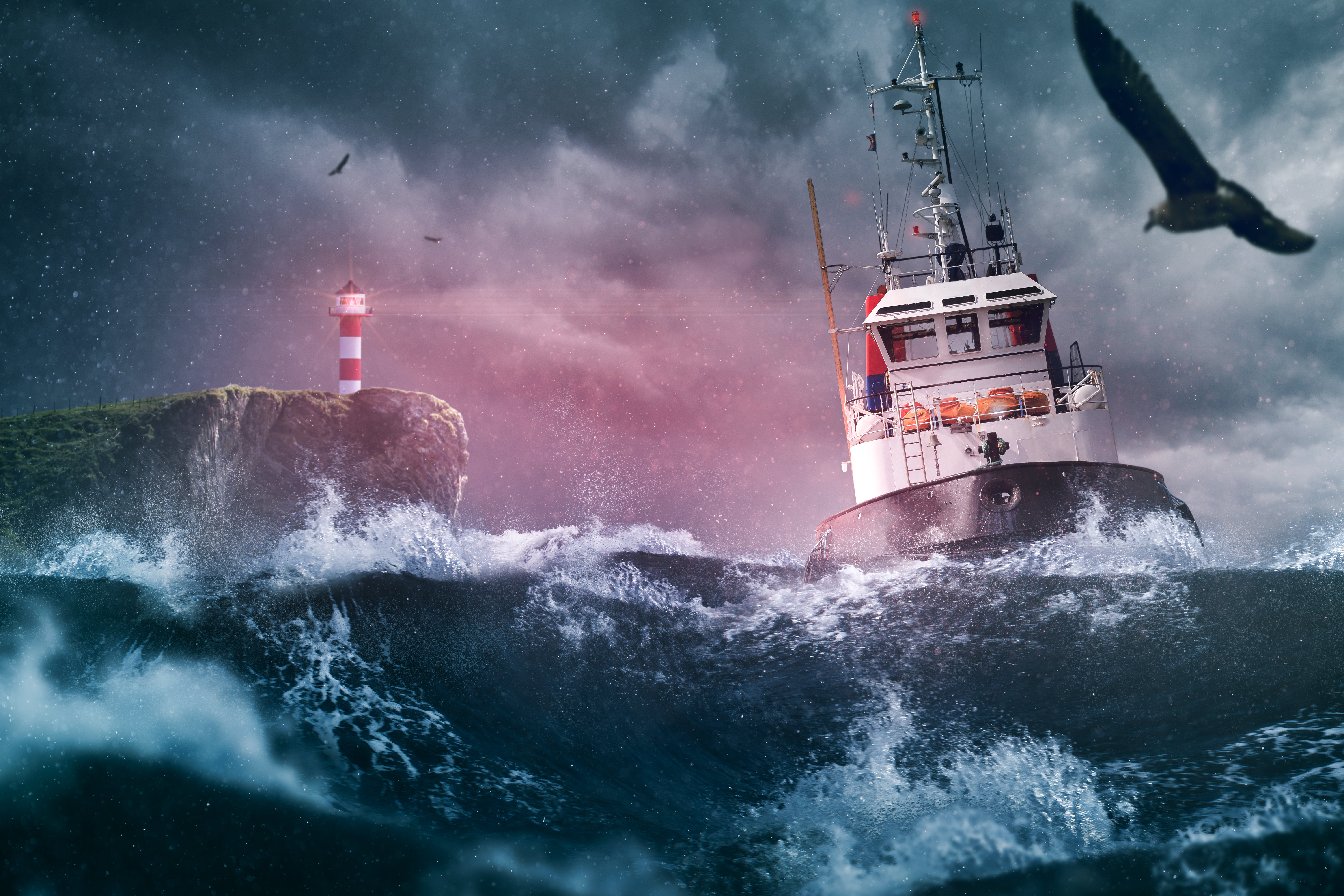 Breakwater Bay Ship Sea Lighthouse Storm by Jennifer Coulter - Wrapped ...