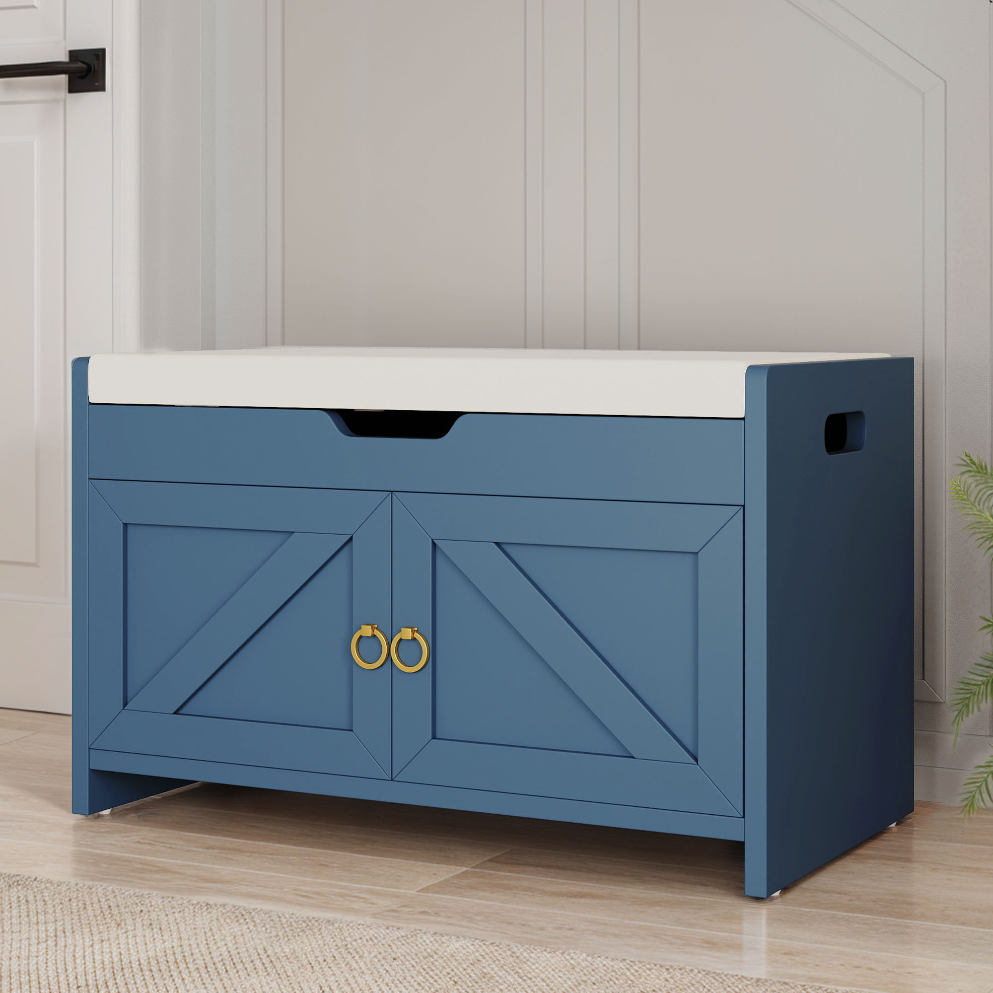 Balconera Shoe Bench Cabinet Storage Organizer With Padded Seat Cushion ...