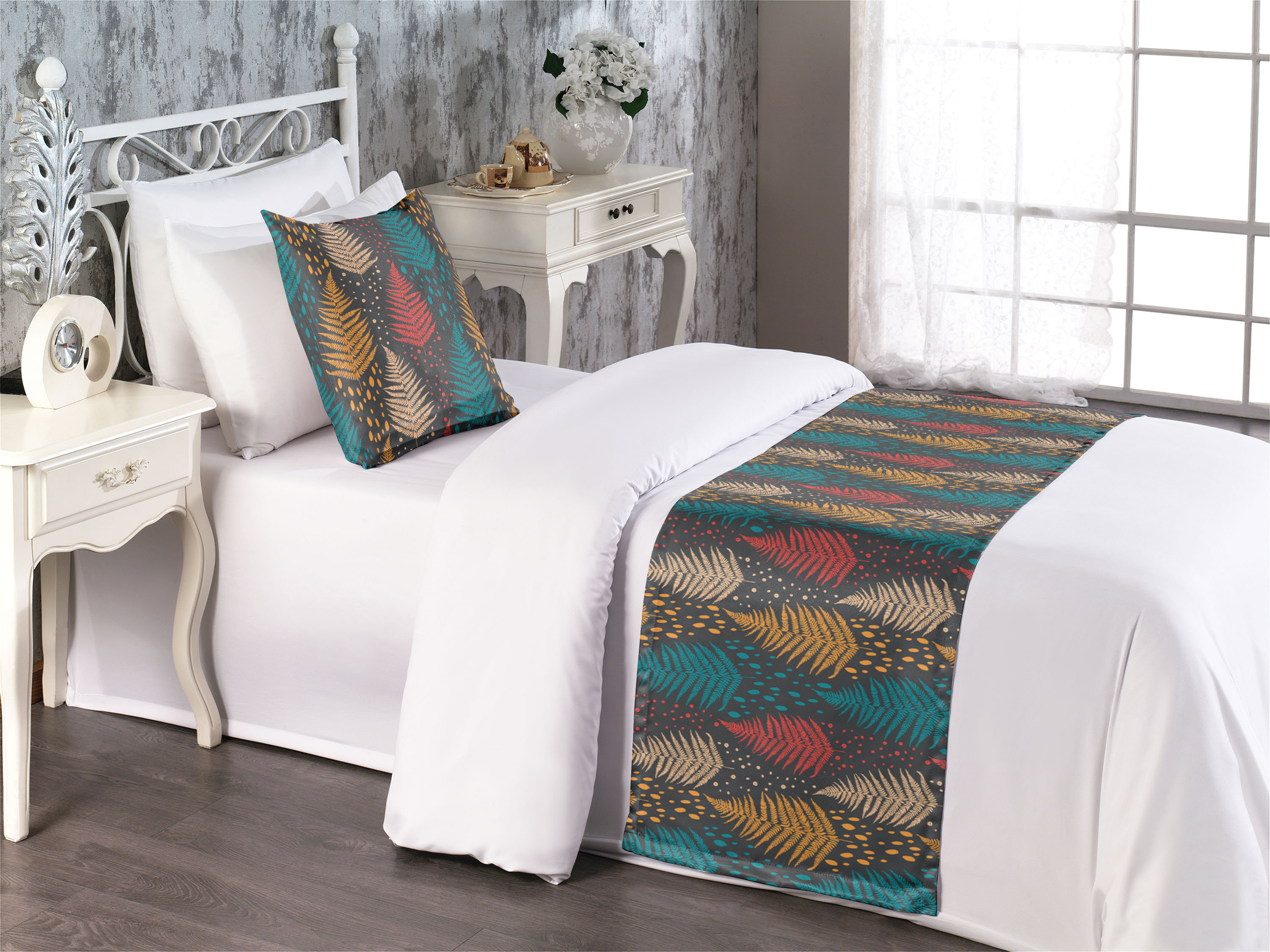 Ambesonne Trees Bed Runner Set Winter Forest Pattern Dots Charcoal Grey ...