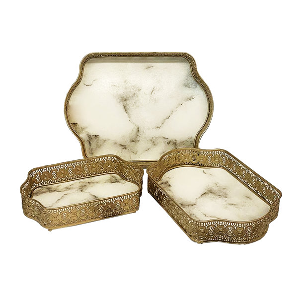 Rosdorf Park Jacklen Marble Tray - Set of 3 | Wayfair