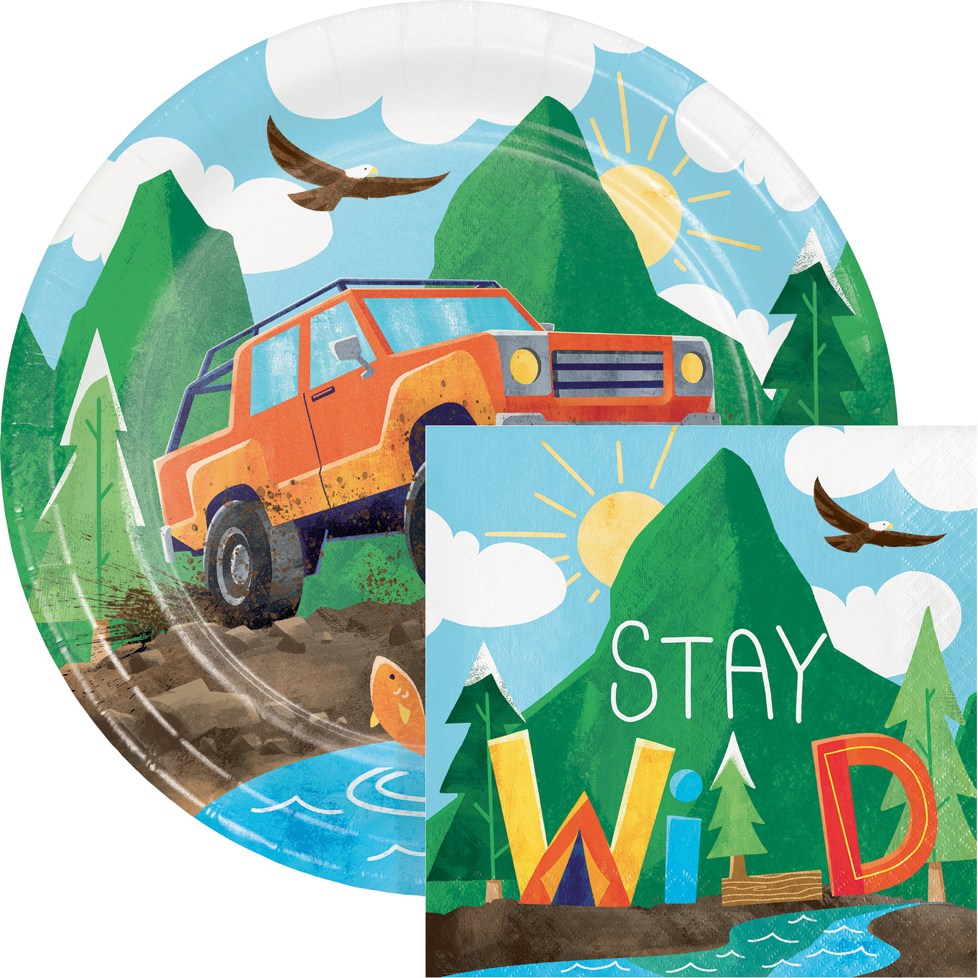 Creative Converting Outdoor Adventures Party Plates and Napkins, Serves ...