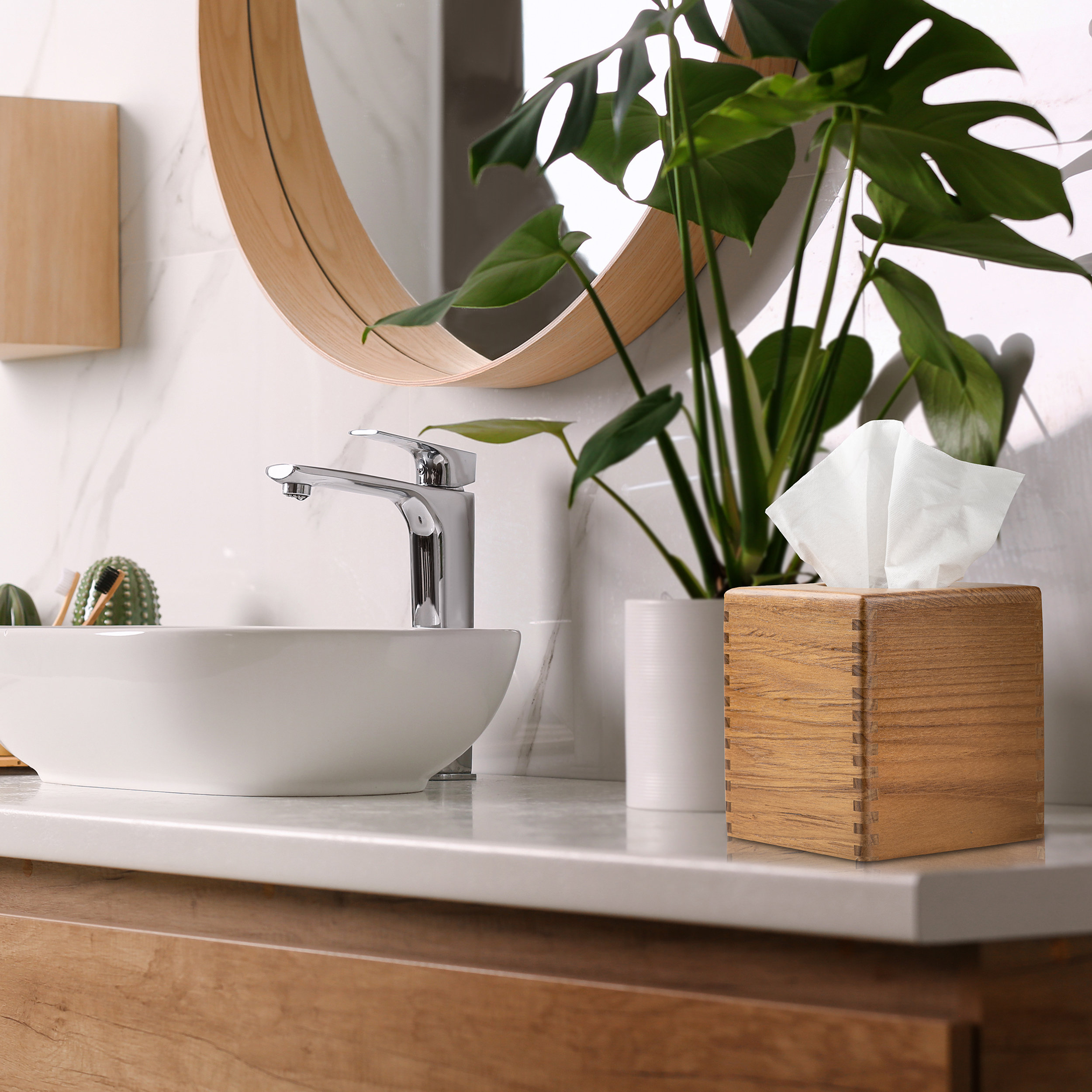 Loon Peak® Clayt Traditional Solid Teak Square Tissue Box Cover ...