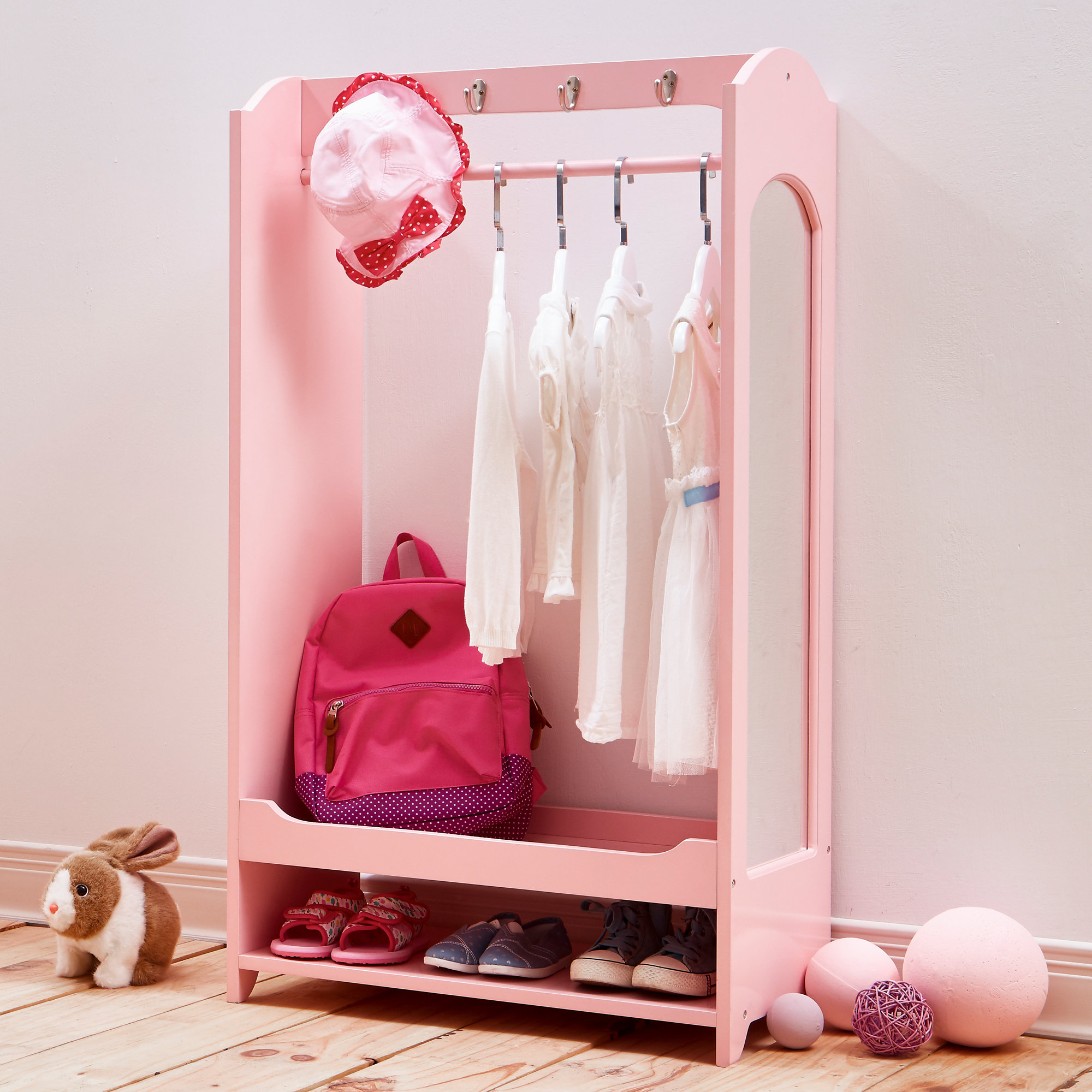Teamson Kids Pink Wooden Open Armoire with Mirror & Reviews | Wayfair
