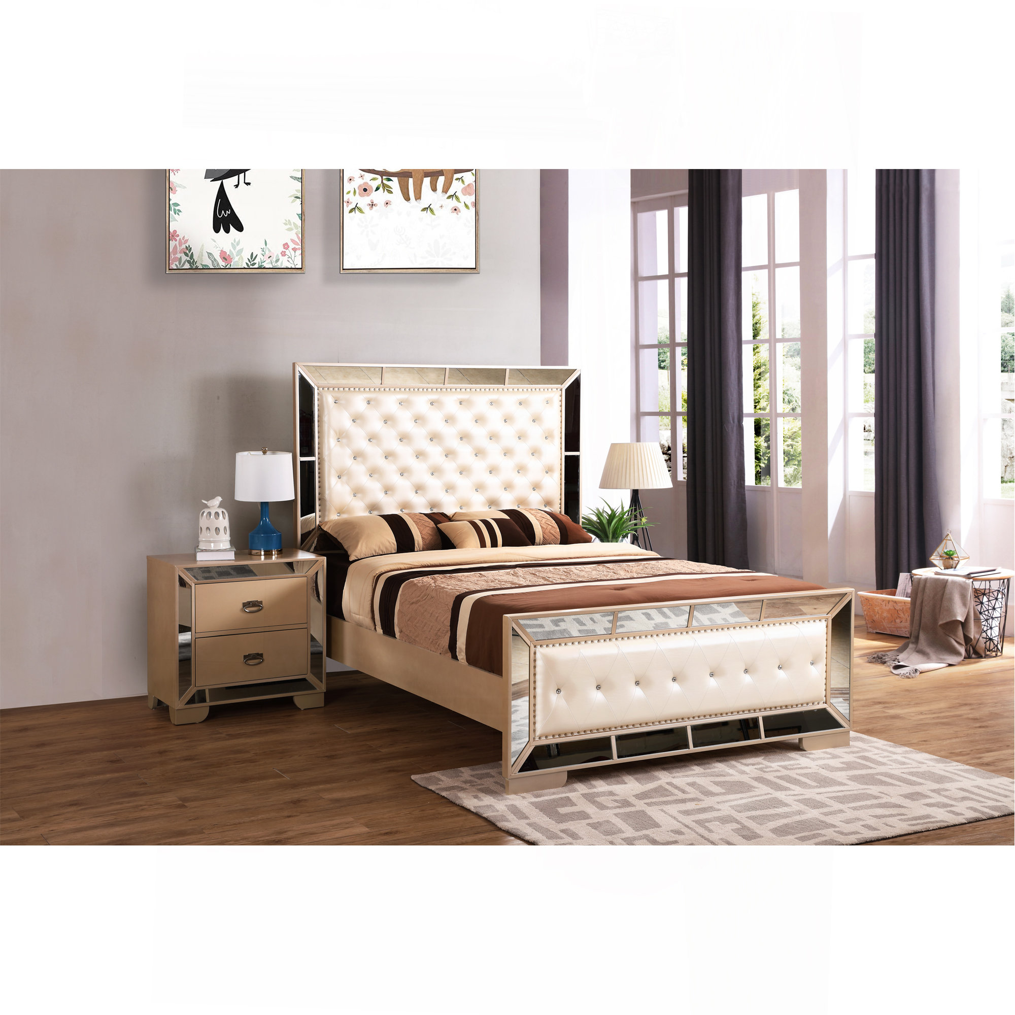 Alxfarton Stylish Contemporary King Bed In Pearl Finish | Wayfair