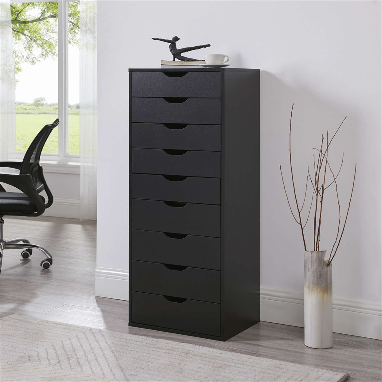 Ebern Designs Wollstone Wide 9 -Drawer File Cabinet, Wooden file ...