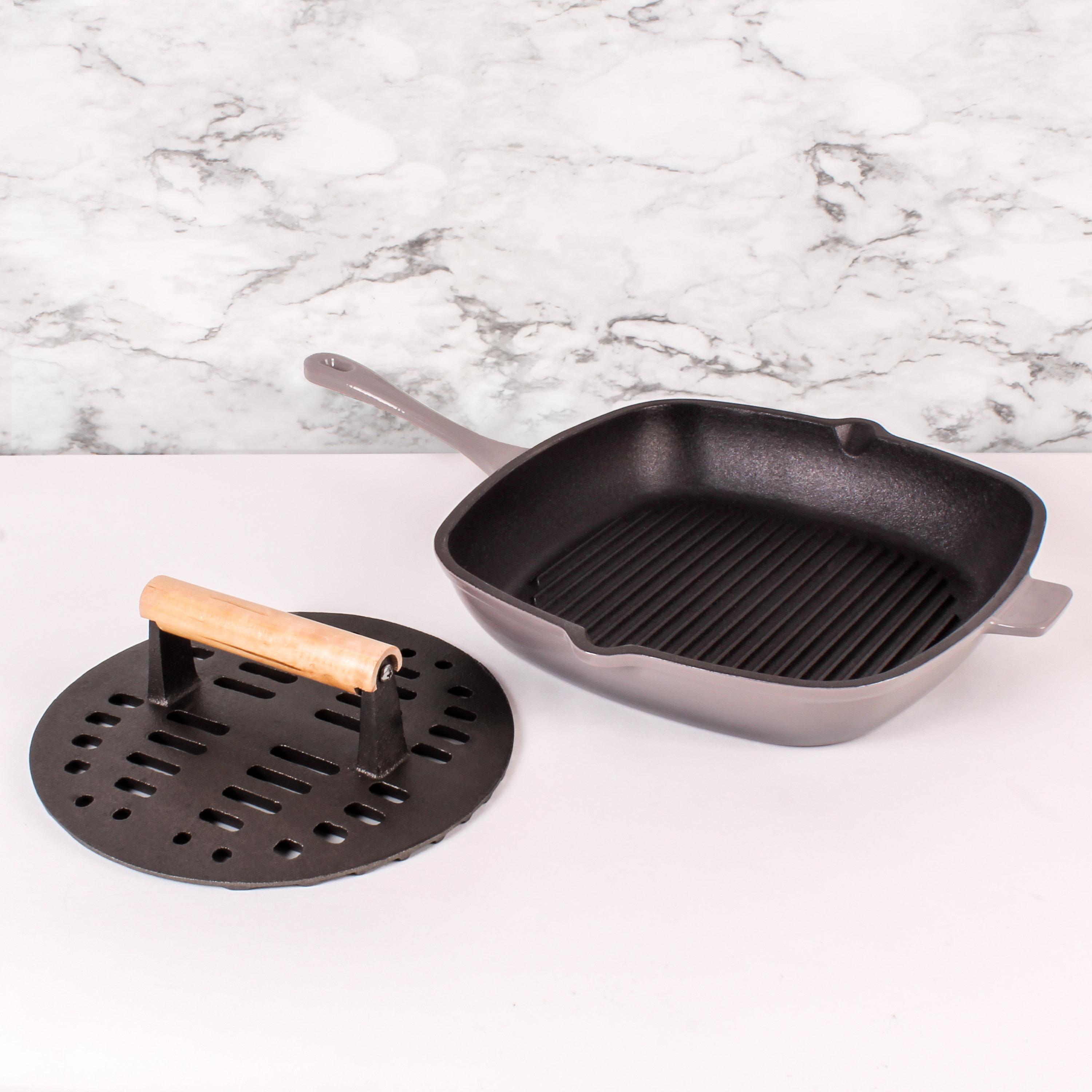 BergHOFF Neo 2Pc Cast Iron Set: 11" Grill Pan & With Slotted Steak ...