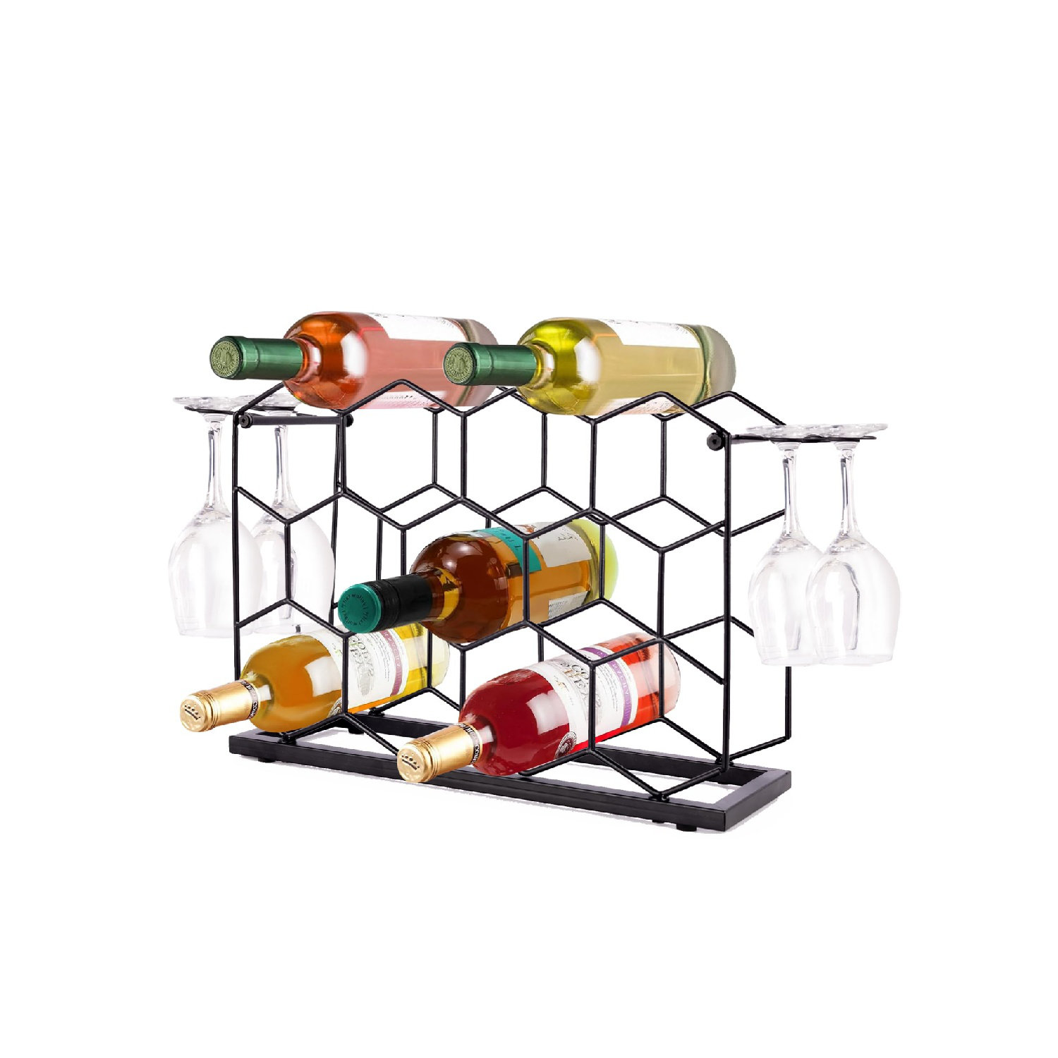 Ivy Bronx 14 Bottle Freestanding Modern Black Metal Countertop Wine ...