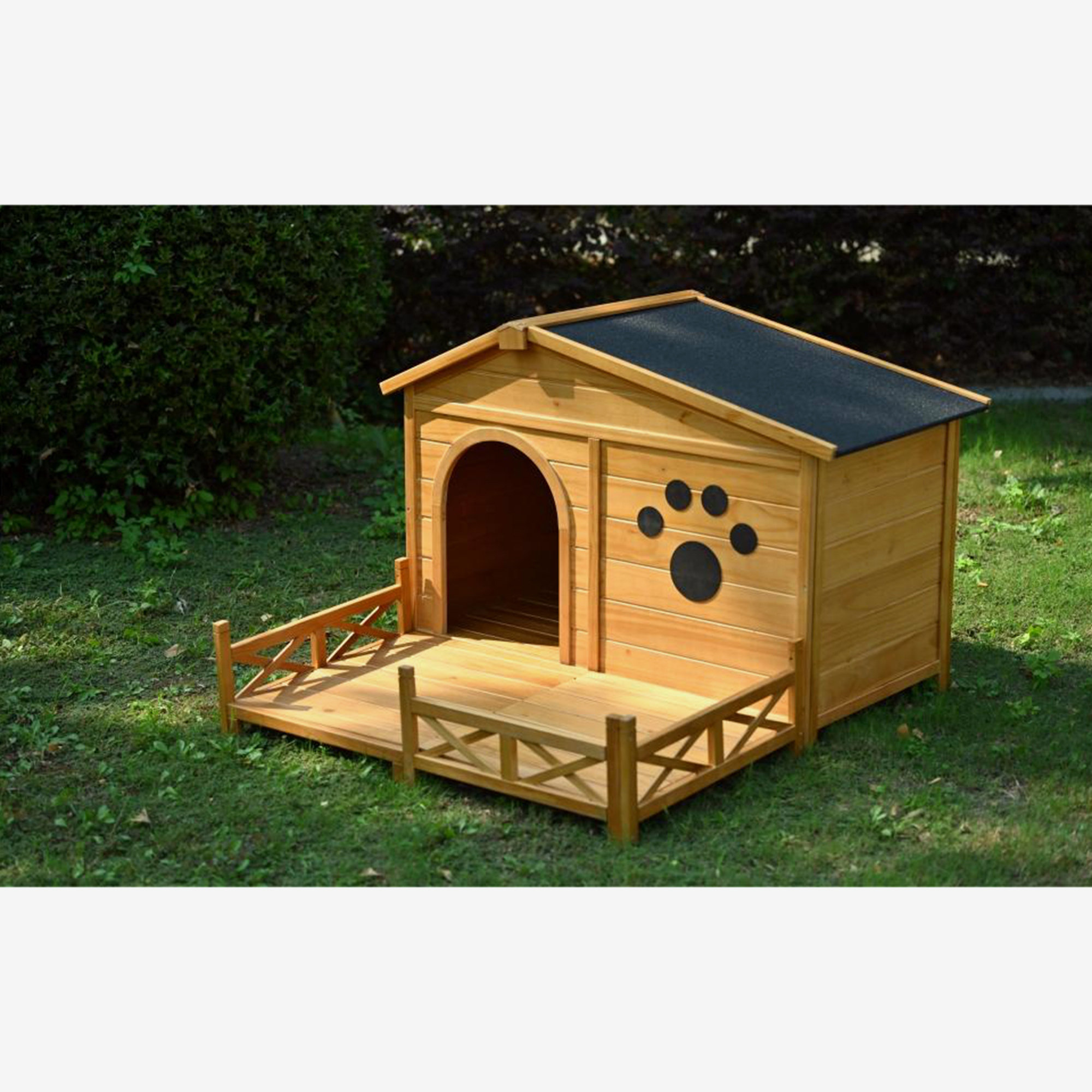 One Allium Way 48" Pine Wood Dog House Outdoor with Porch, Dog Kennel ...