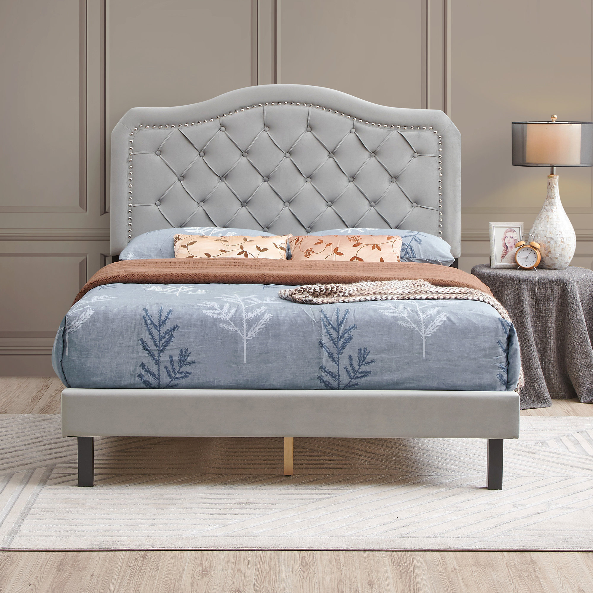 Rosdorf Park Upholstered Bed Button Tufted With Curve Design - Strong ...