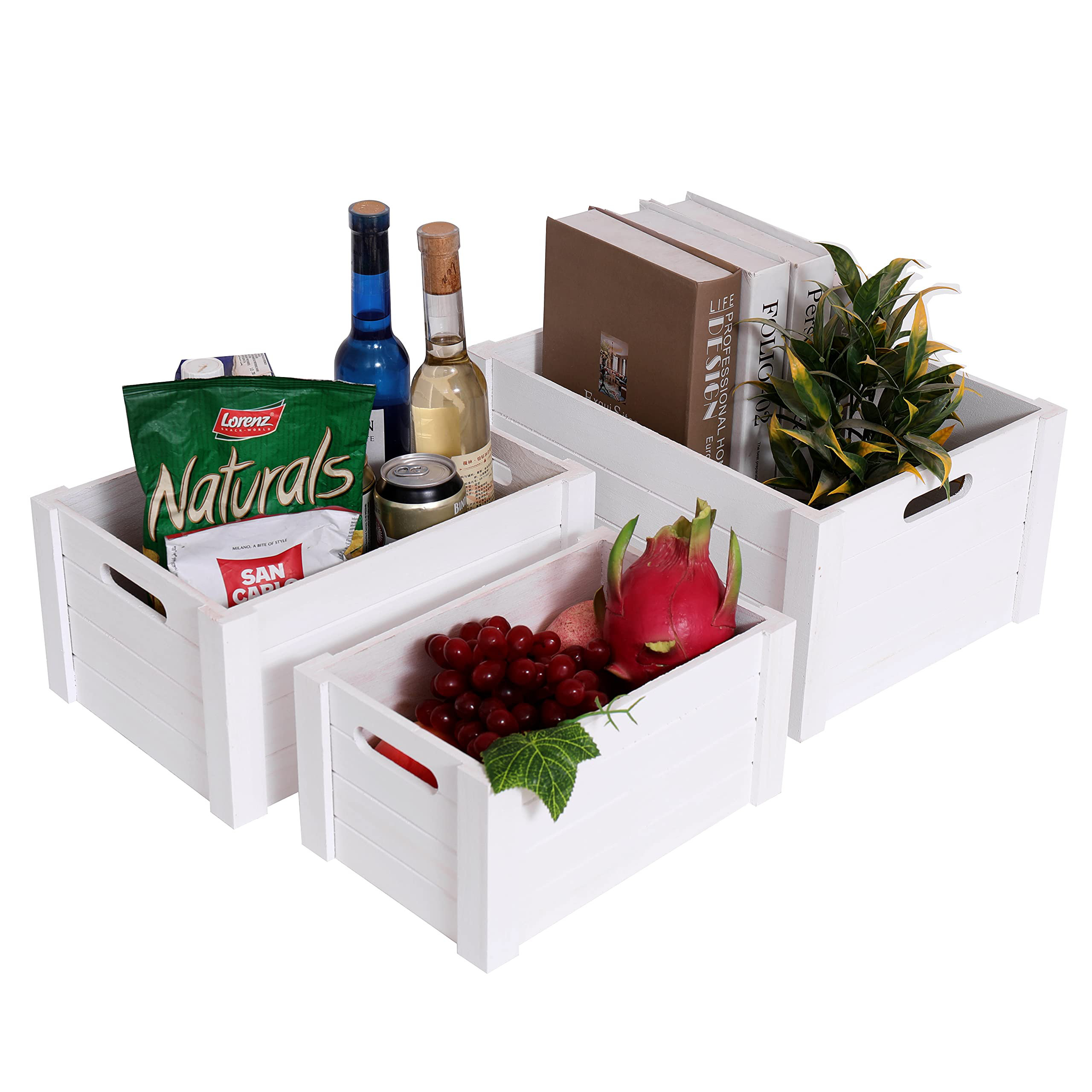 Gracie Oaks Set of 3 Farmhouse Antique Wooden Crates, Rustic Decorative ...