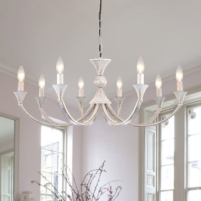 August Grove® Coila 8-Light Farmhouse Chandeliers, ‎Antique White Metal ...