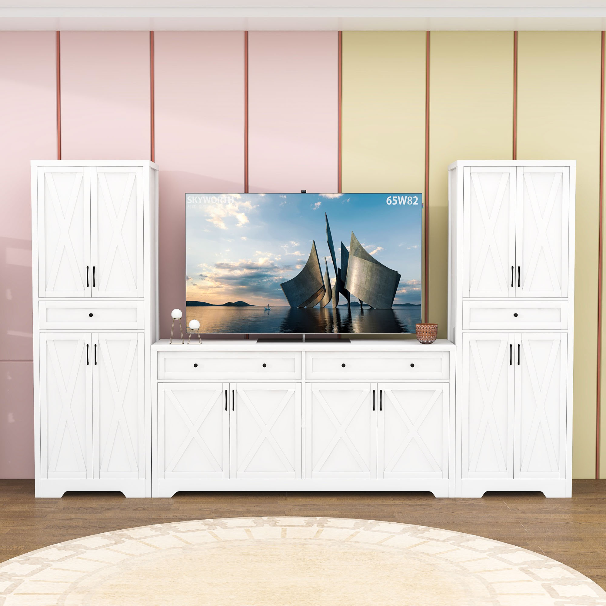 Latitude Run® TV Cabinet Set Multifunctional TV Wall with Sideboards ...
