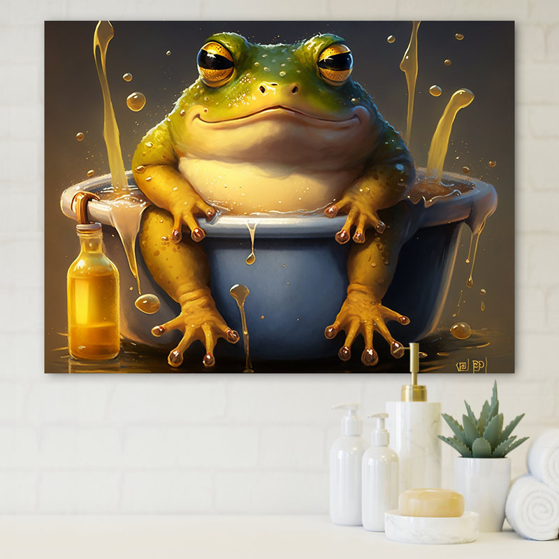 Trinx Funny Frog Enjoying His Bath II - Wrapped Canvas Print | Wayfair