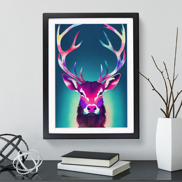 17 Stories Colourful Stag No.1 - Single Picture Frame Art Prints ...