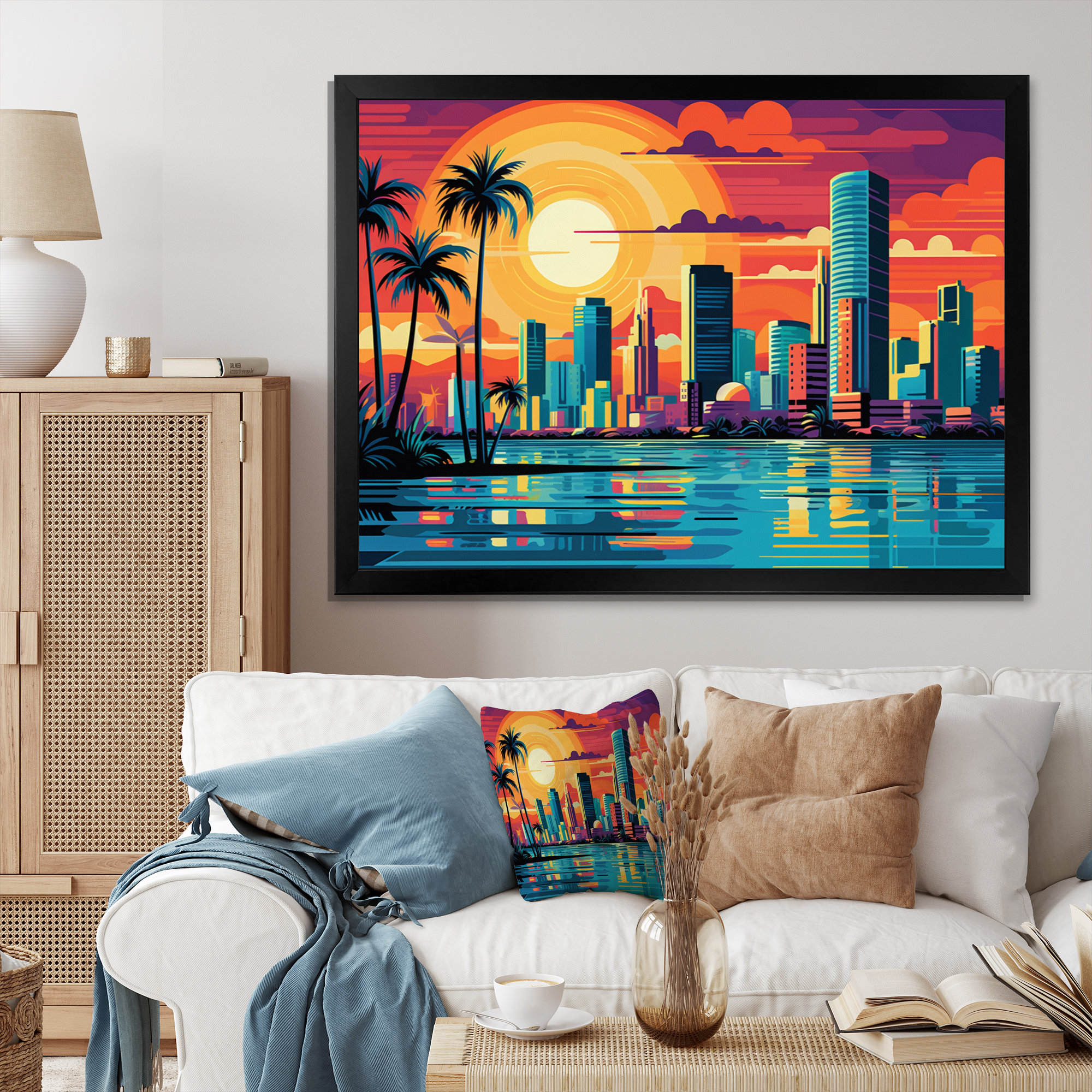 Latitude Run® Pop Art Miami Cityscape I Framed On Canvas Print | Wayfair