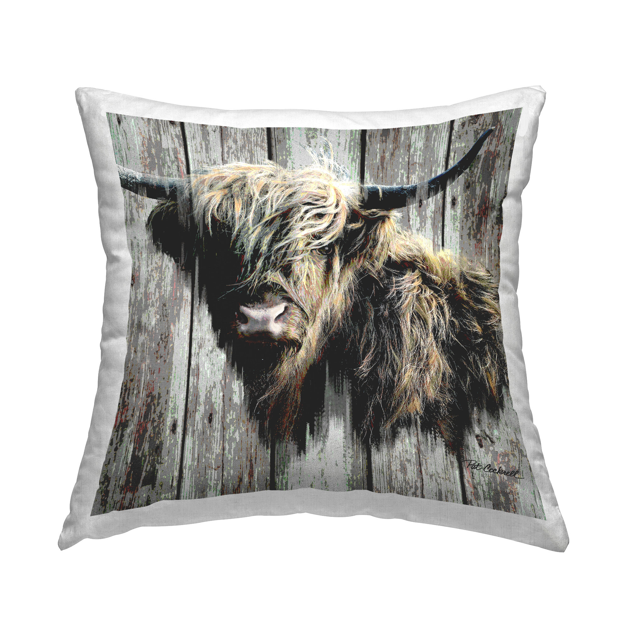Stupell Industries Highland Cattle Rustic Portrait Printed Throw Pillow ...