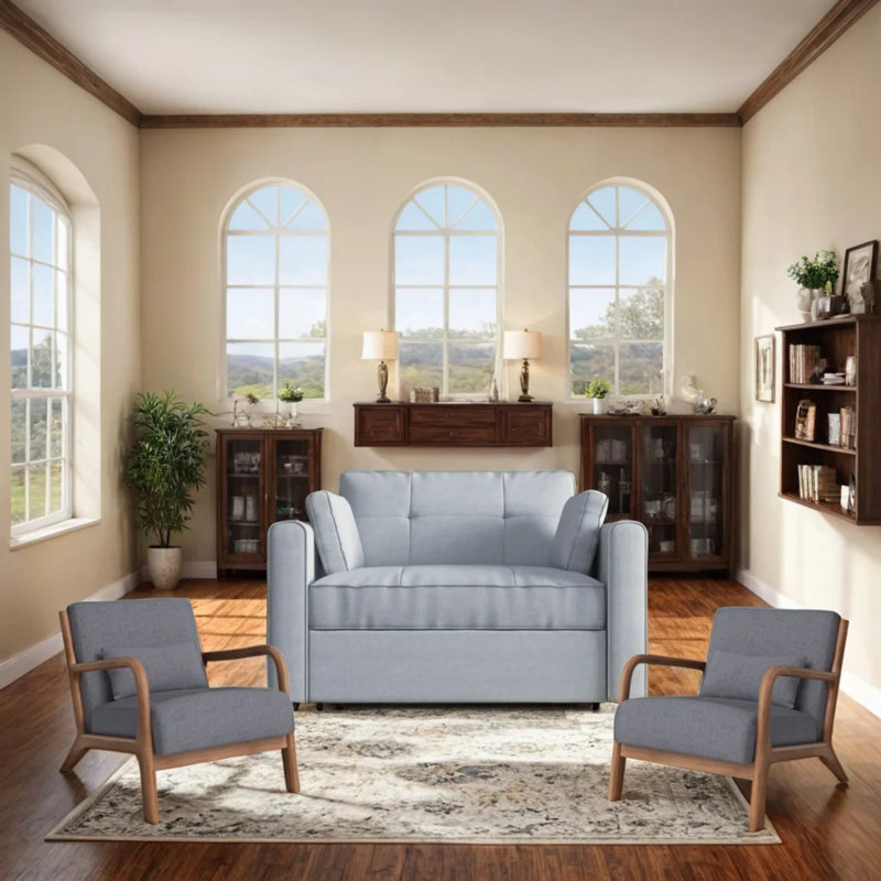 George Oliver Sharray 3-Piece Modern Linen Blend Upholstered Tufted ...