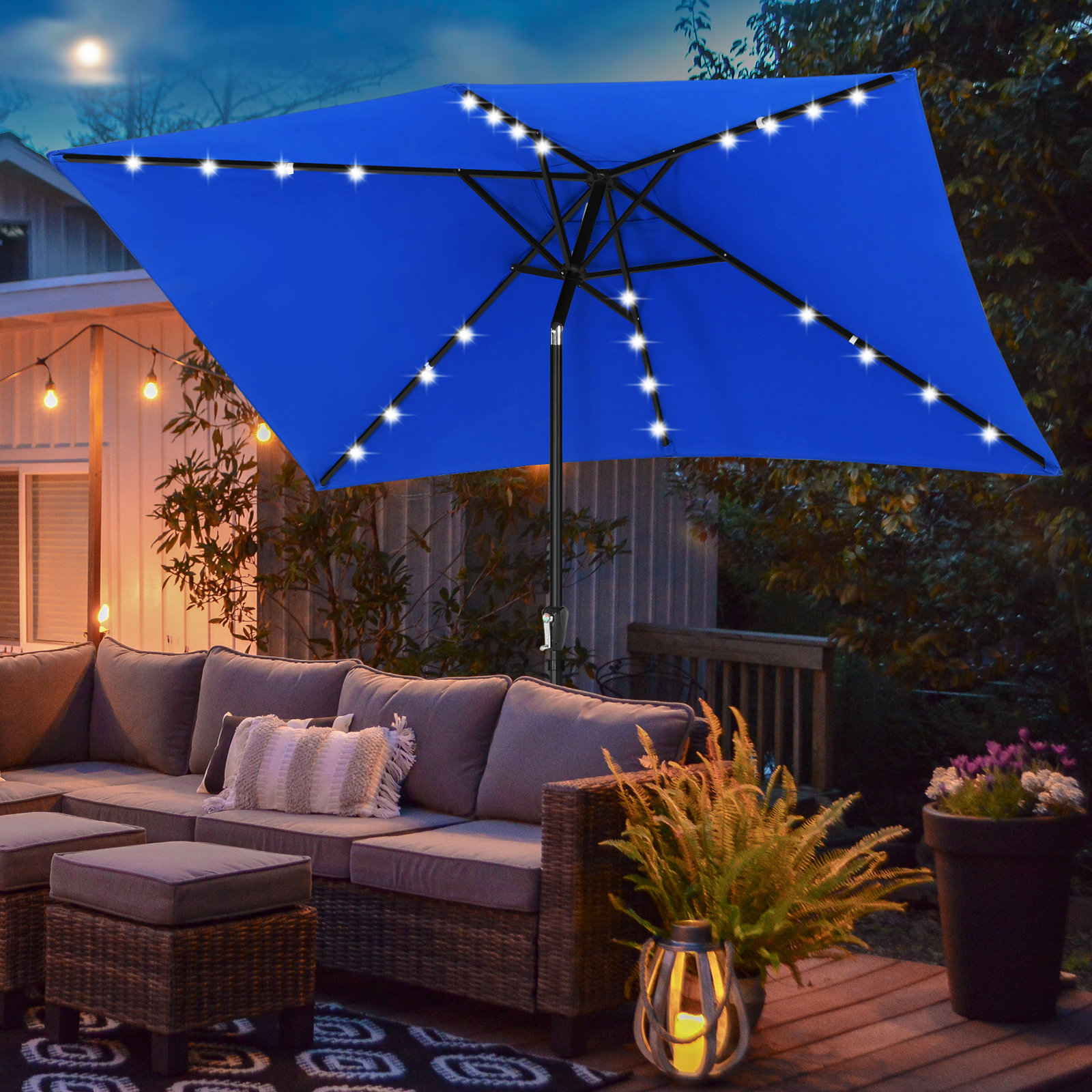 Arlmont & Co. Rosco 115'' x 75'' Rectangular Lighted Market Umbrella ...