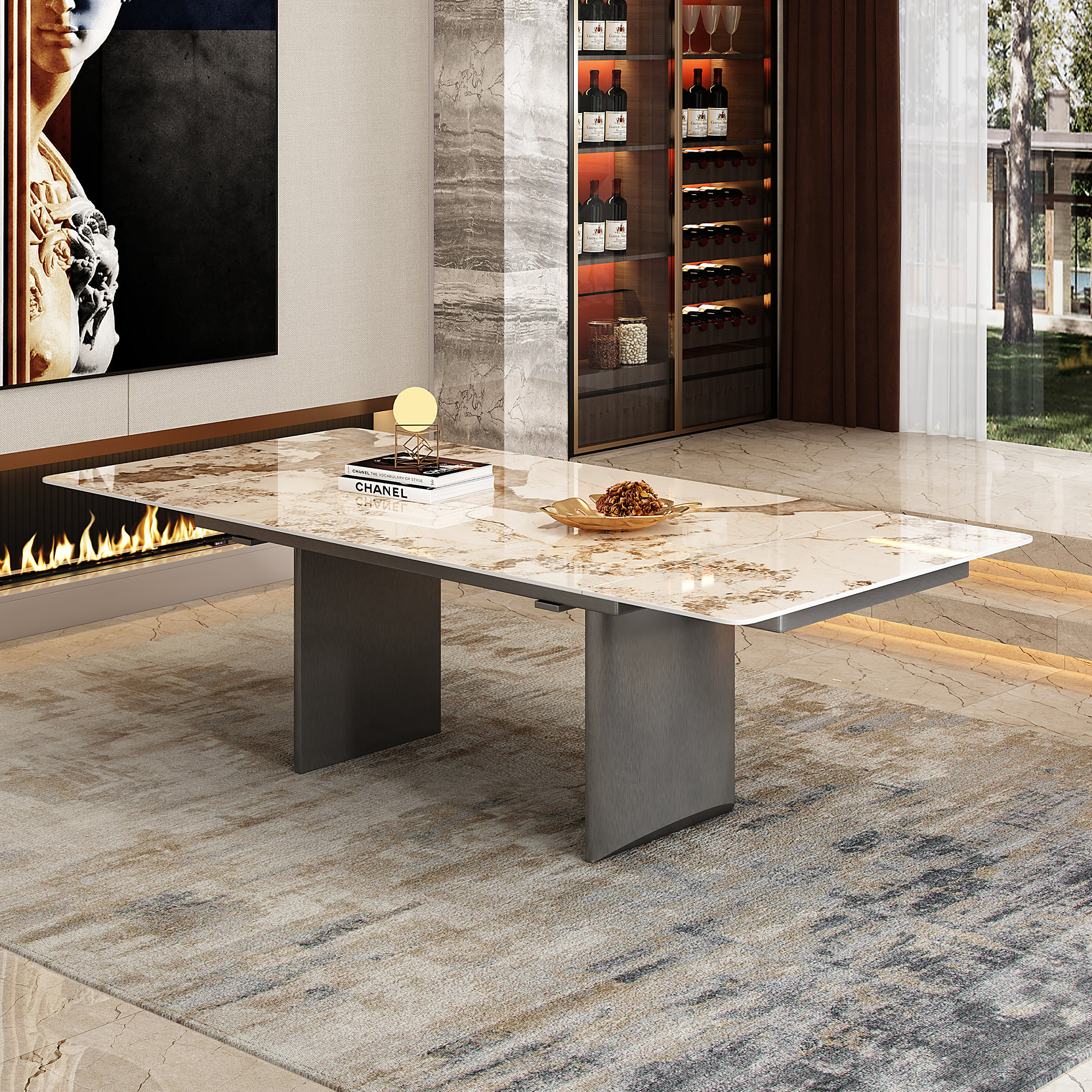 Ivy Bronx Advith Rectangular Extendable Double Pedestal Dining Table ...