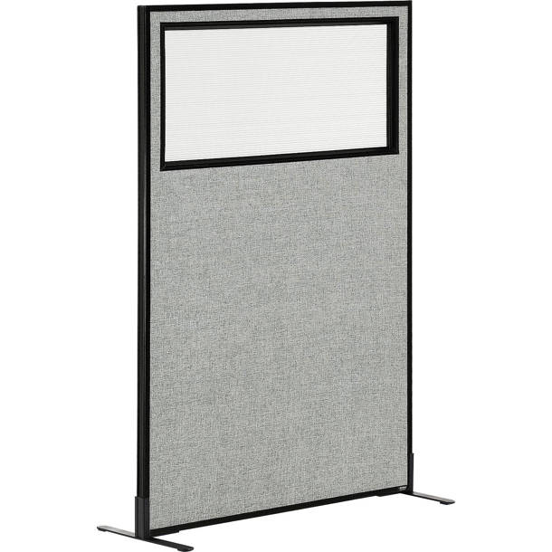 Interion Freestanding Gray Office Partition Panel With Partial Window ...