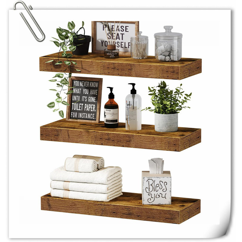 Millwood Pines Dawnesha 3 Piece Solid Wood Floating Shelf Set | Wayfair