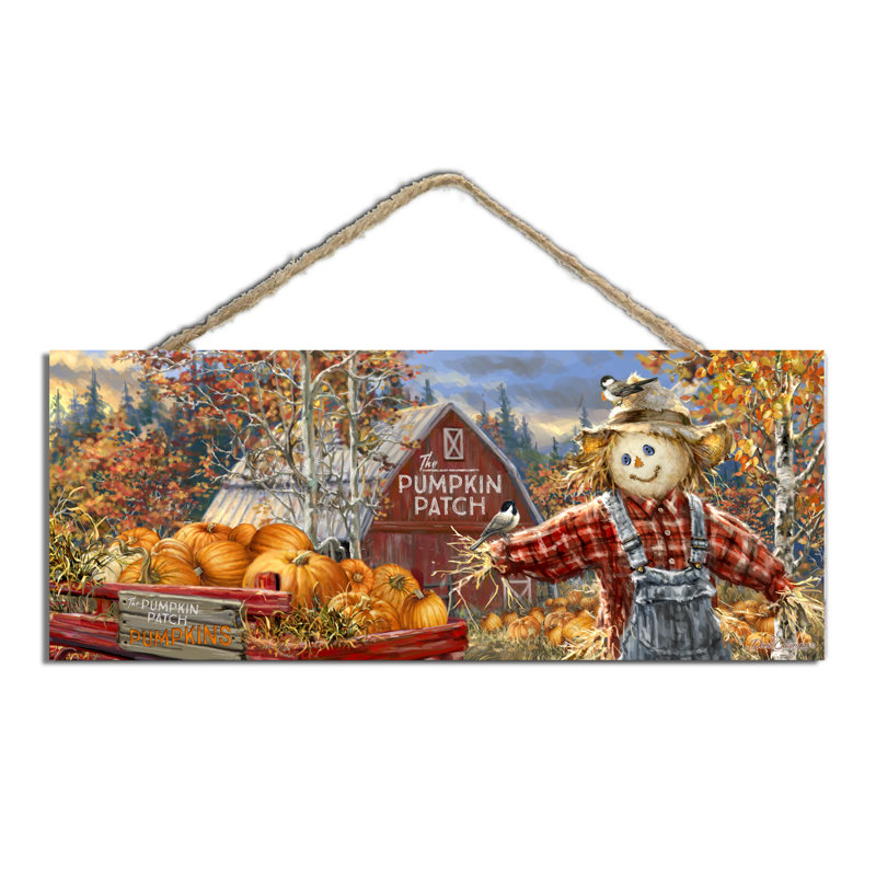 Glow Decor Pumpkin Patch Wooden Sign with Rope Hanger | Wayfair