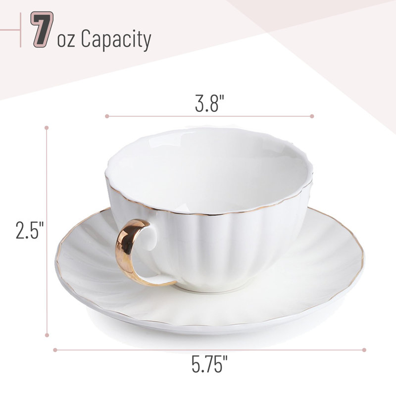 FAST APPLIANCES LLC White Tea Cups And Saucers, 7Oz, Tea Cups Set Of 12 ...