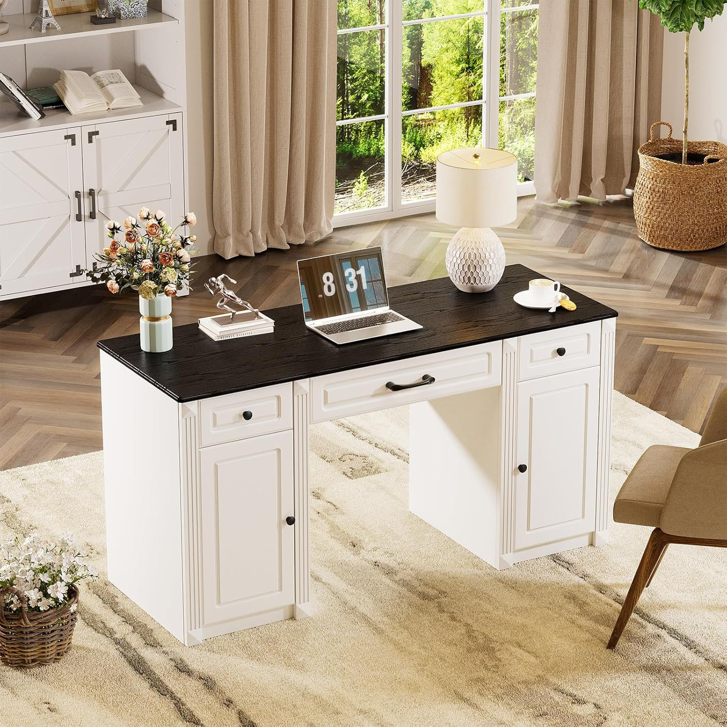 Lark Manor™ 58'' W Computer Desk with Outlet and 3 Drawers, 2 Large ...