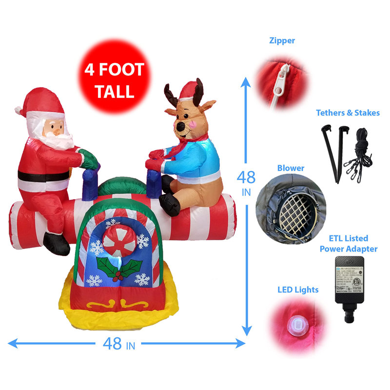 Dakota Fields 4FT Animated Inflatable Santa & Reindeer on Teeter Totter ...