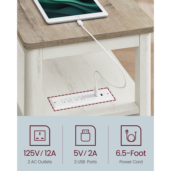 Latitude Run® End Table with Charging Station and 2 Drawers, Coastal ...