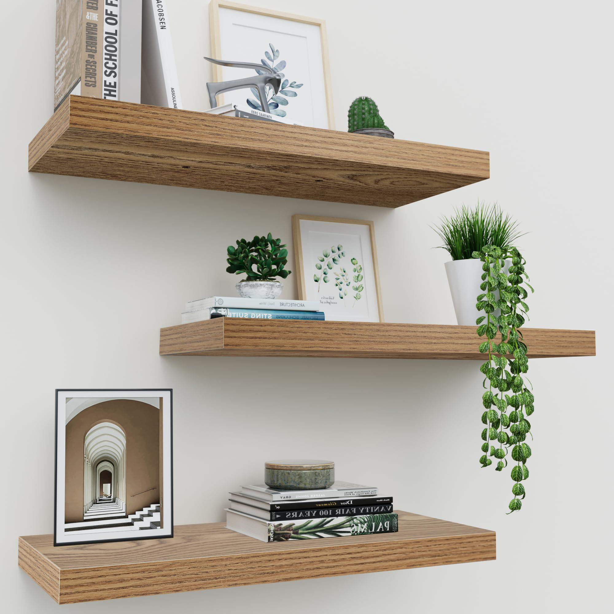 Gracie Oaks Rustic Wood Wall Mounted Shelves (Set Of 3) For Home ...