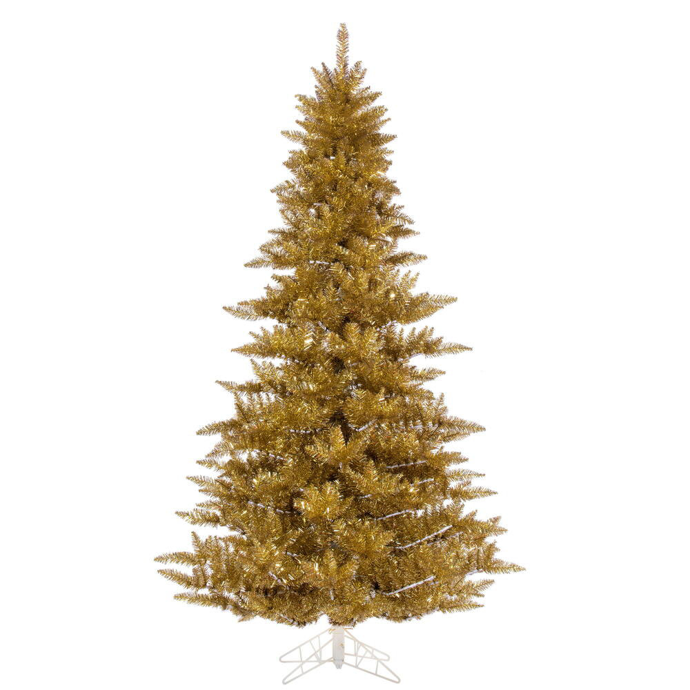 The Holiday Aisle® Gold Tinsel Artificial Unlit Christmas Tree with ...