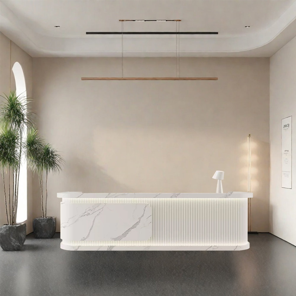 Orren Ellis Unique Shape Front Counter Cashier Desk – Modern Reception ...