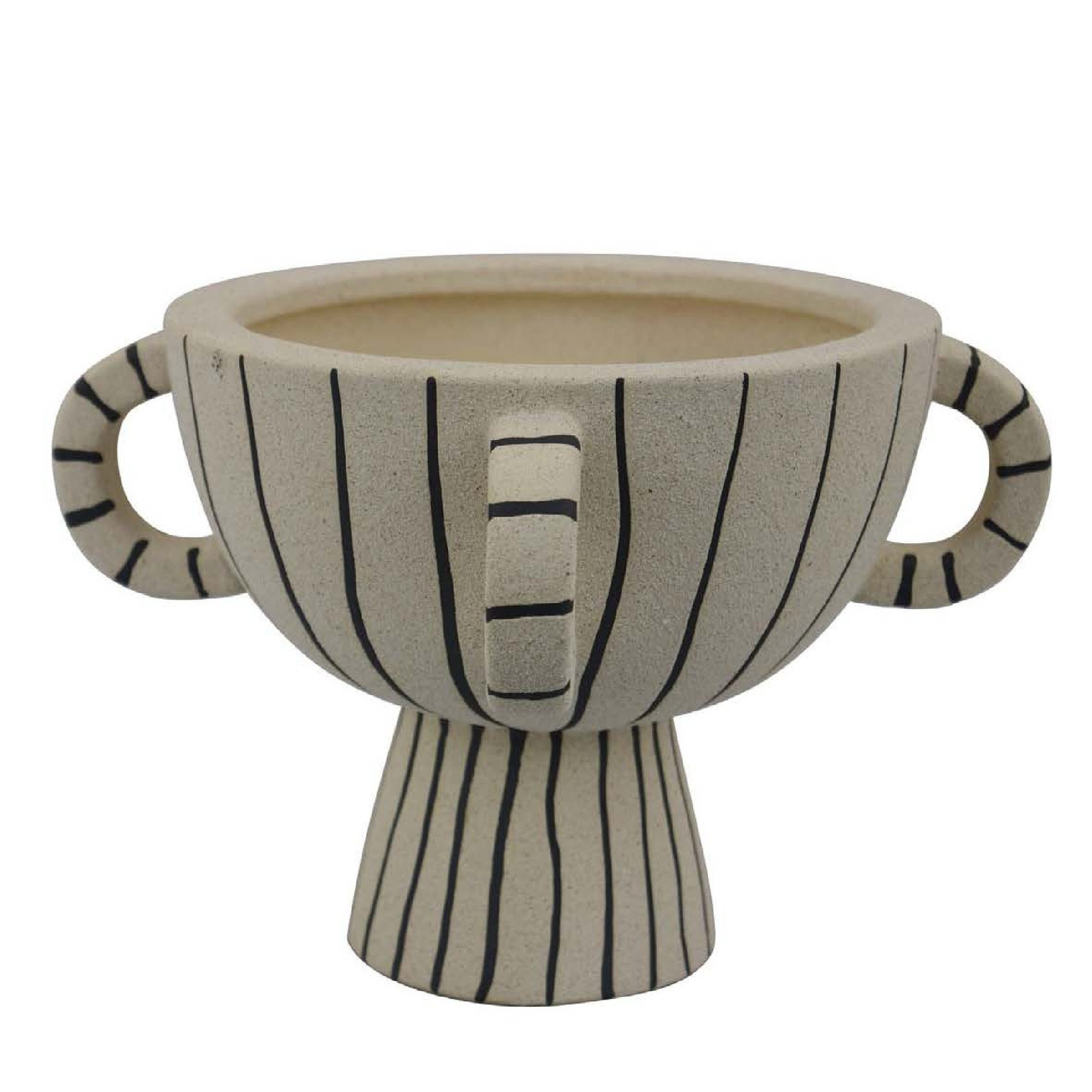 Benjara Javier Accent Planter With Loop Handles, Pedestal Black Beige ...