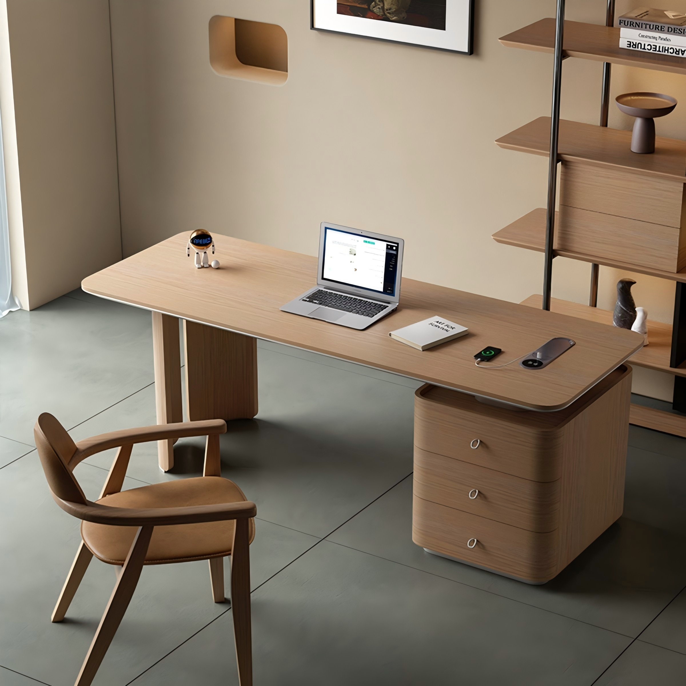 Tha Dream Team Minimalist Brown Solid Wood Office Desk and Chair Set ...