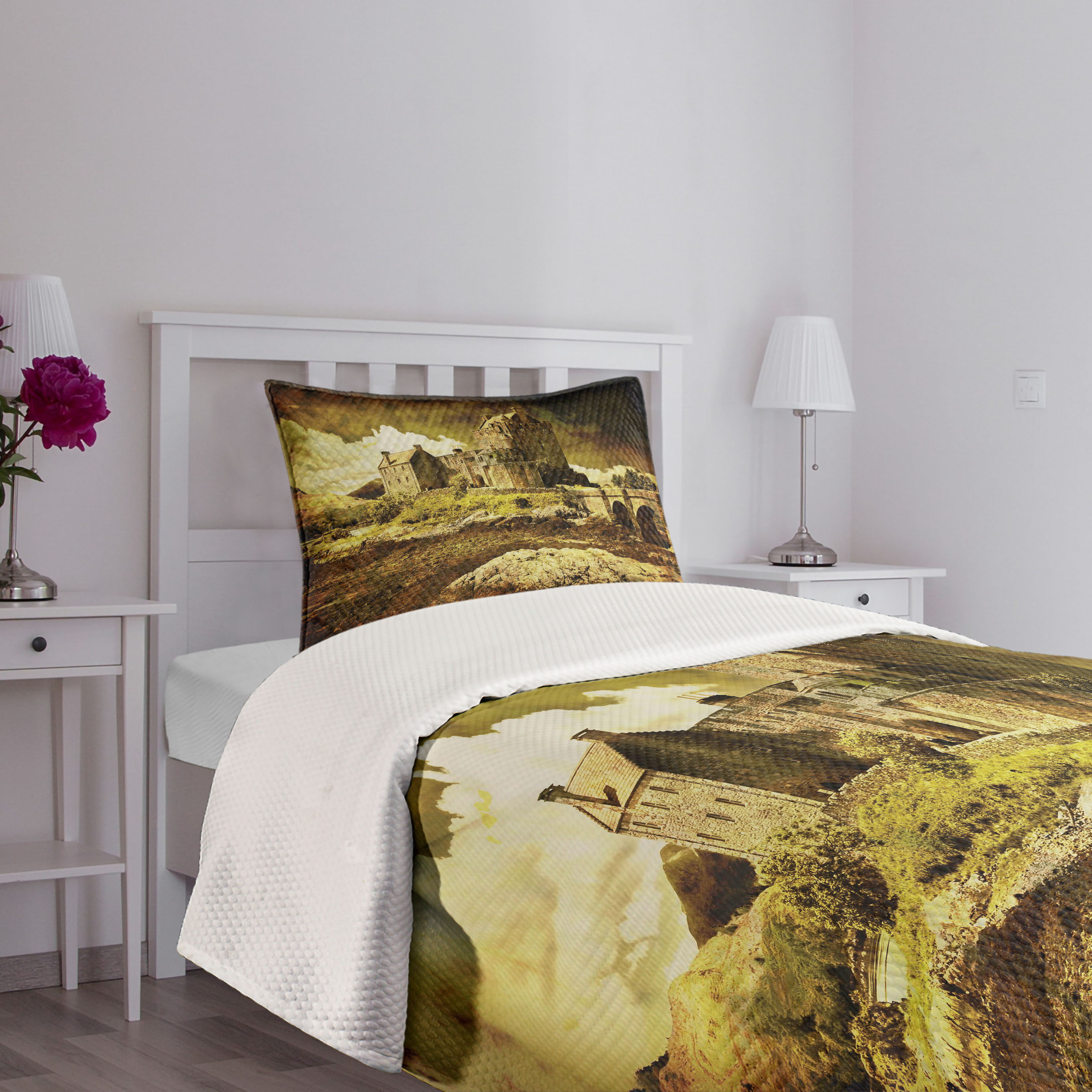 Ambesonne Medieval Bedspread Set Old Scottish Castle Grey Green | Wayfair