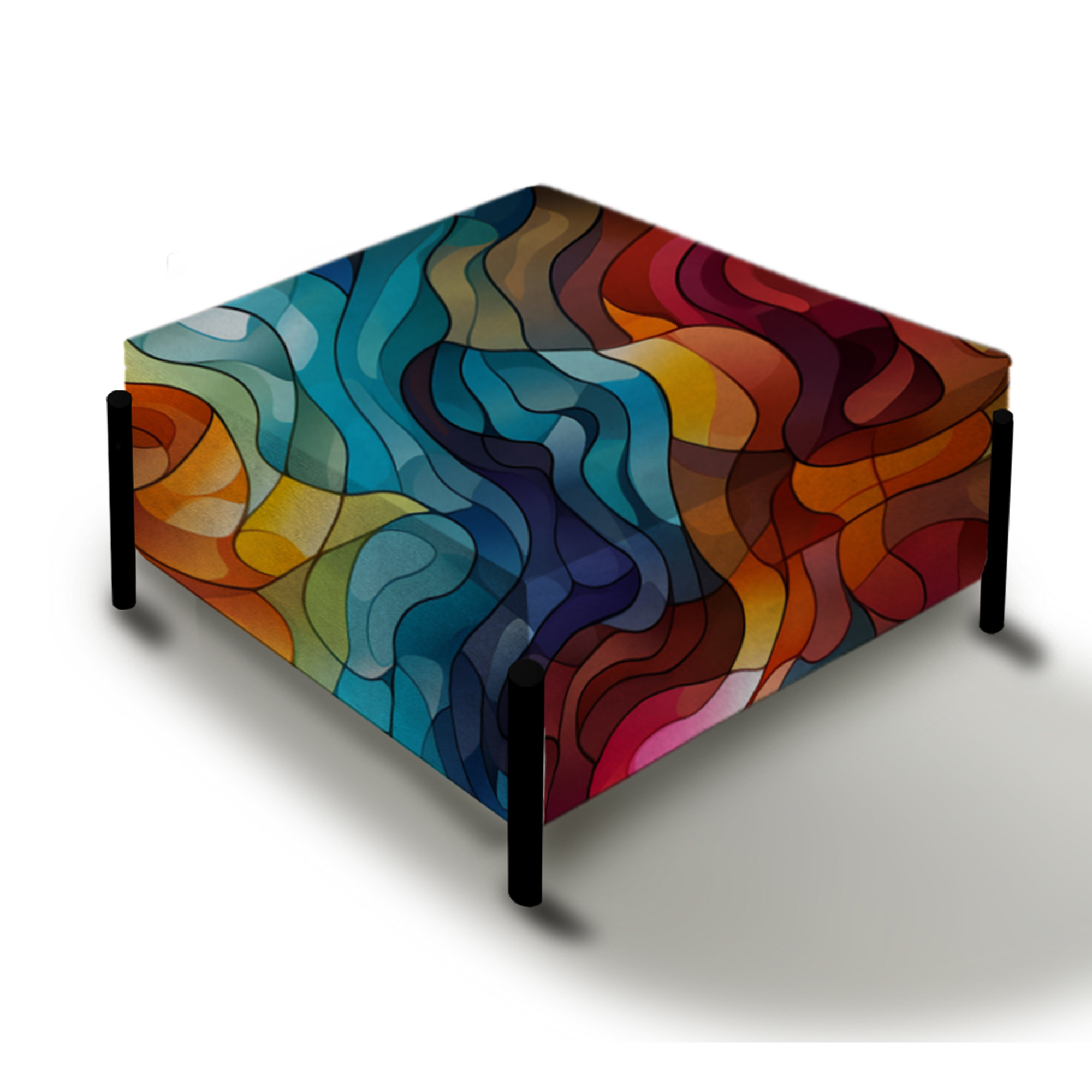 Design Art Poupart Psychedelic Puzzle - Abstract Large Square Ottoman ...