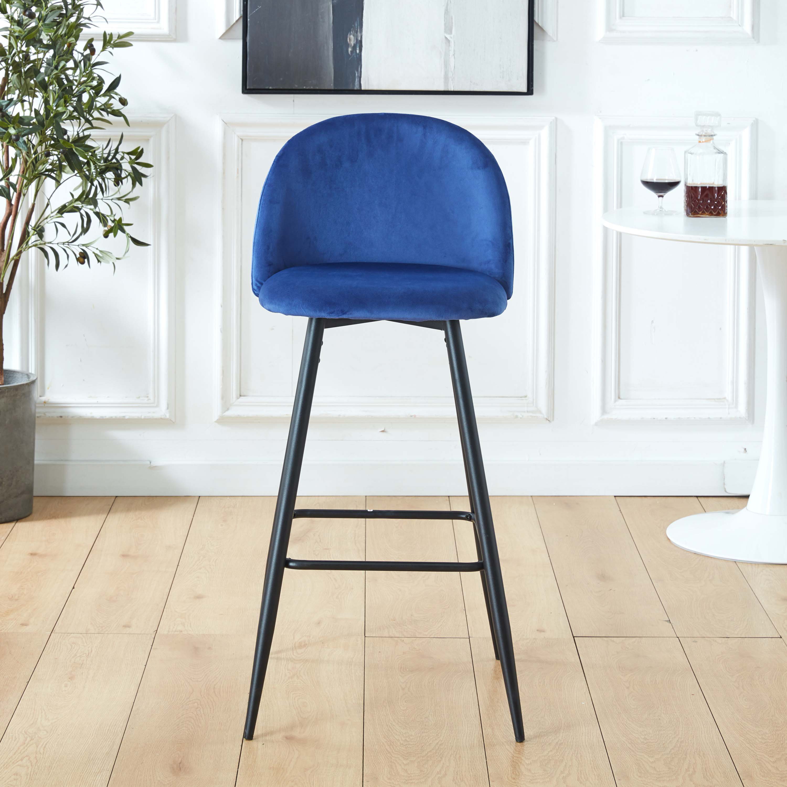 Mercer41 2Pcs Velvet Bar Stools - Modern Counter Height with Back ...