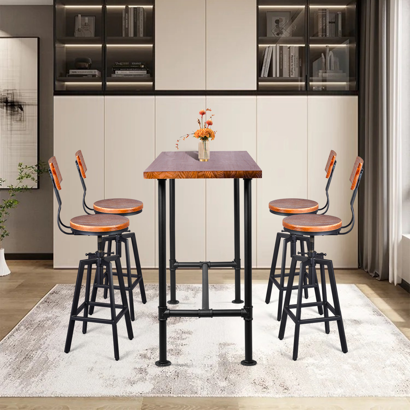 17 Stories Set Of 5Pc Bar Table And Bar Stool Set Industrial ...