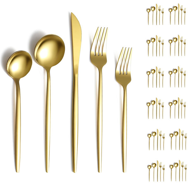 Mercer41 60-Piece Luxury Gold Stainless Steel Silverware Set For 12 ...