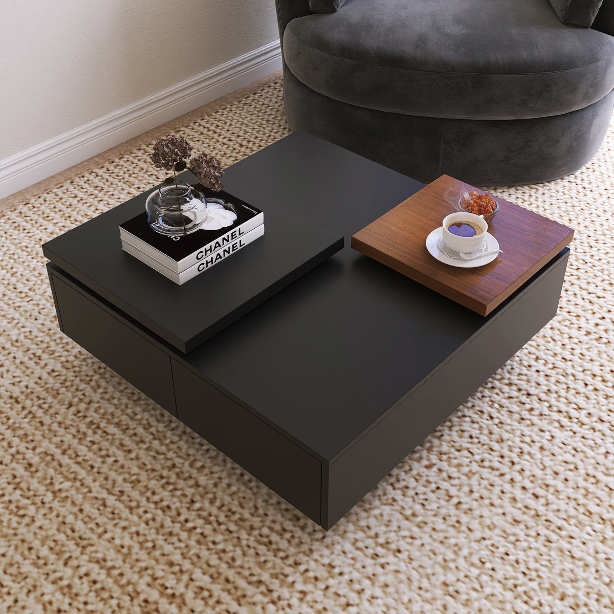 Ivy Bronx Modern Square Wood Coffee Table With Movable Top | Wayfair