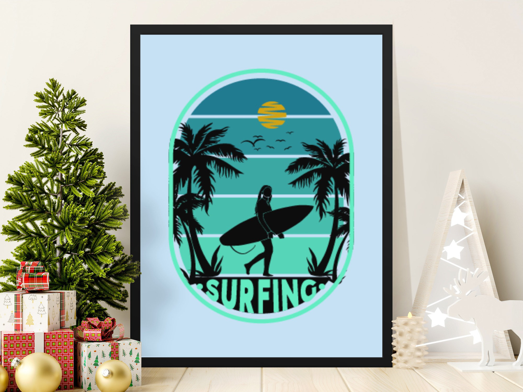 Brayden Studio Surfing Silhouette with Palm Trees Artwork Design Framed ...