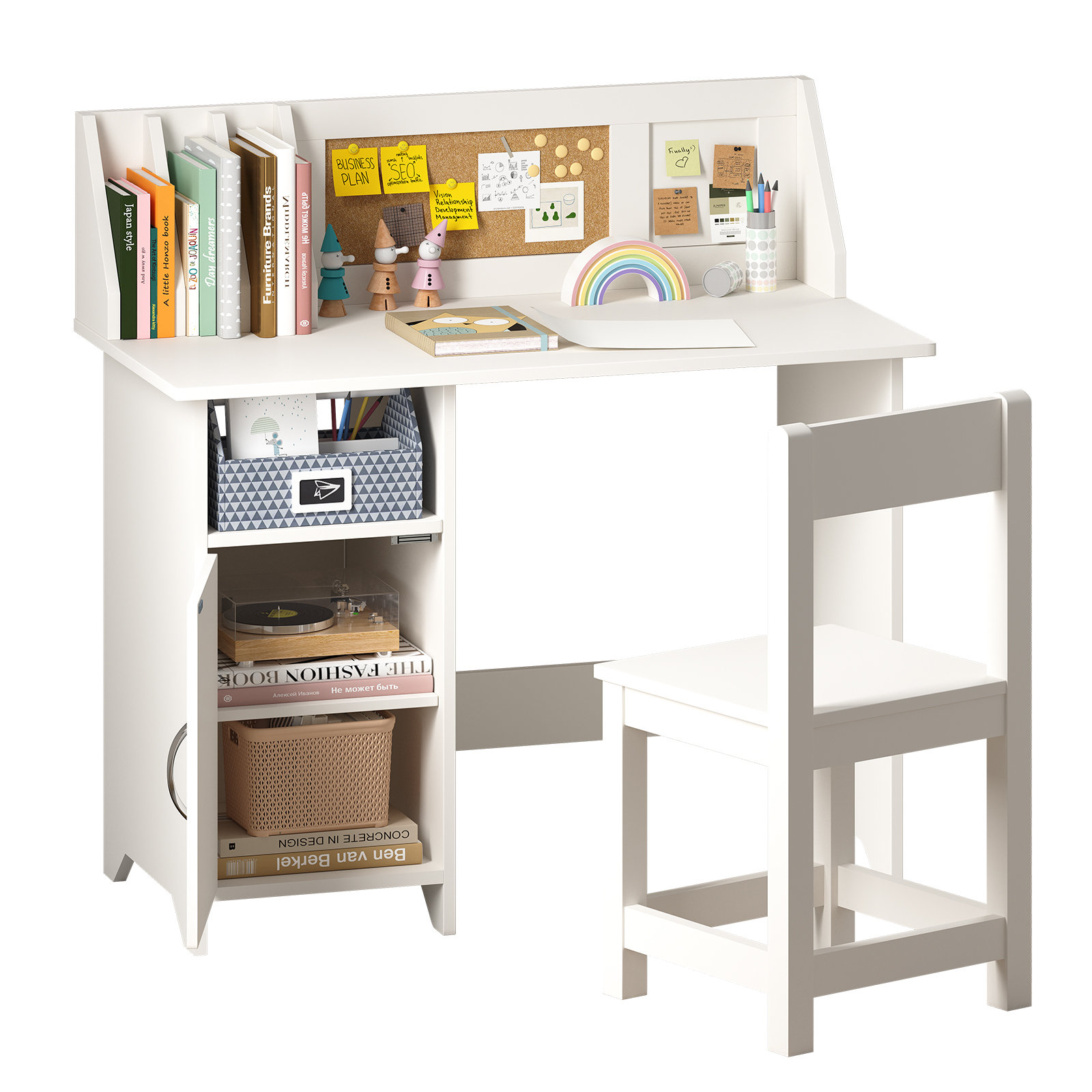 Harriet Bee Wooden Kids Study Desk And Chair Set,Kids Computer Desk ...