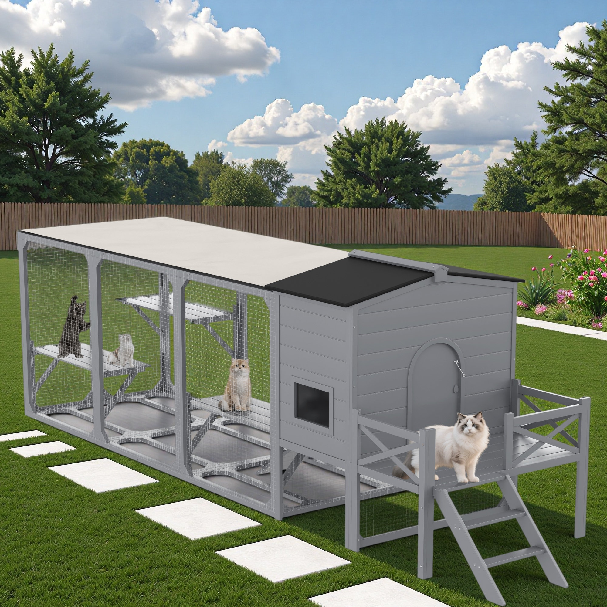 Tucker Murphy Pet™ Outdoor Cat House With Jumping Platforms, Cat Swing ...