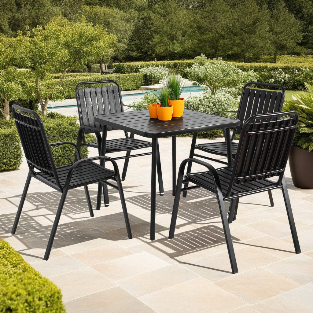 Winston Porter 5-Piece Outdoor Dining Set with Steel Table & Chairs ...