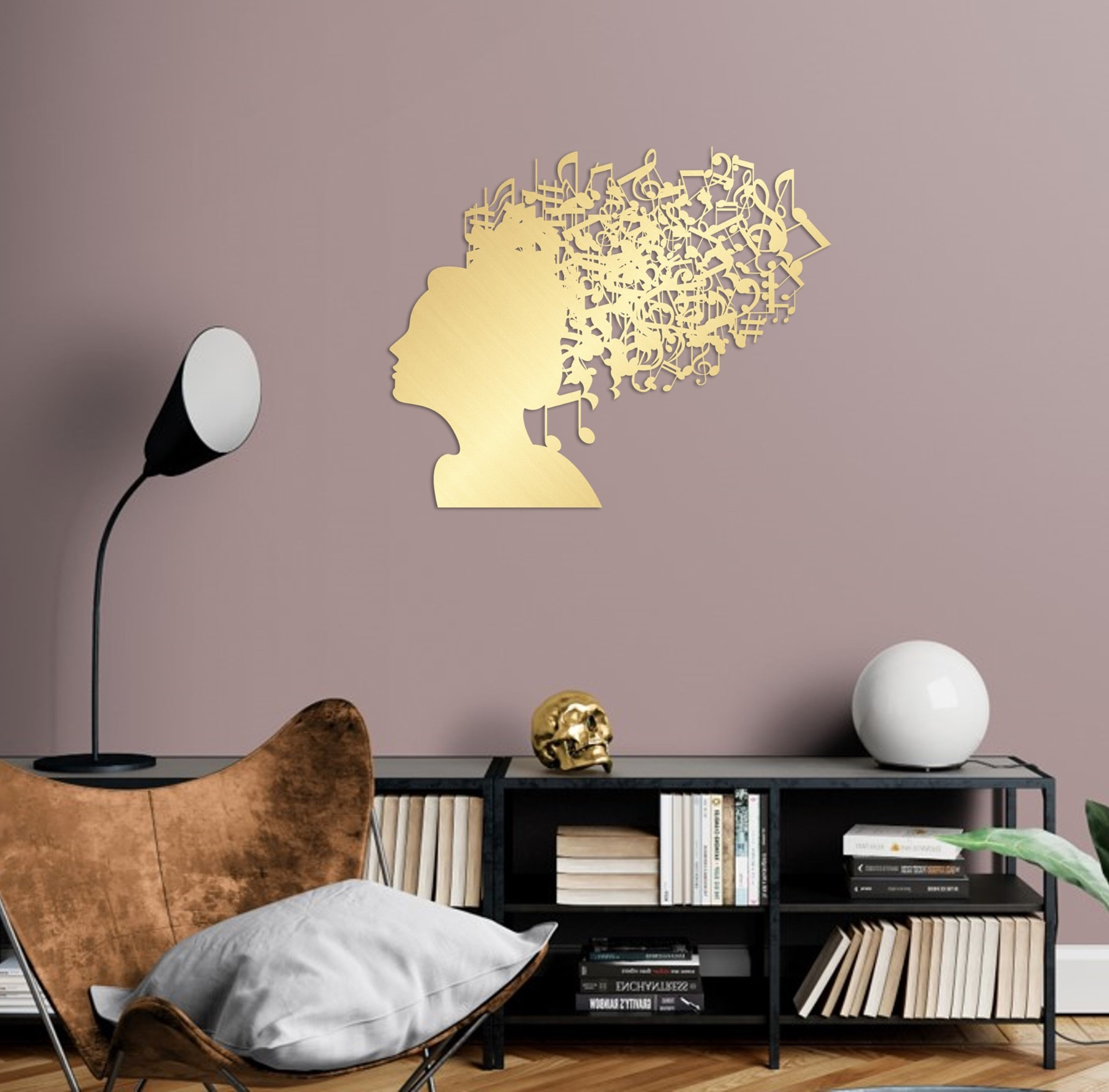 Bungalow Rose Metal Woman & Music Notes Wall Hanging Decor, Metal Wall ...