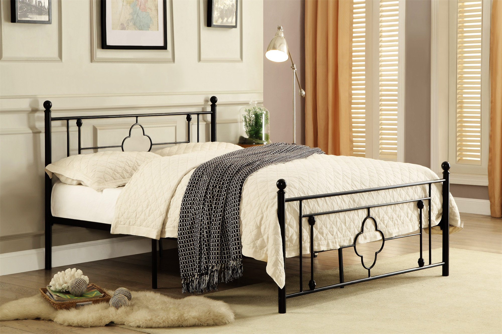 Alcott Hill® 1Pc Platform Bed Finish Metal Frame Ball Finials Modern ...