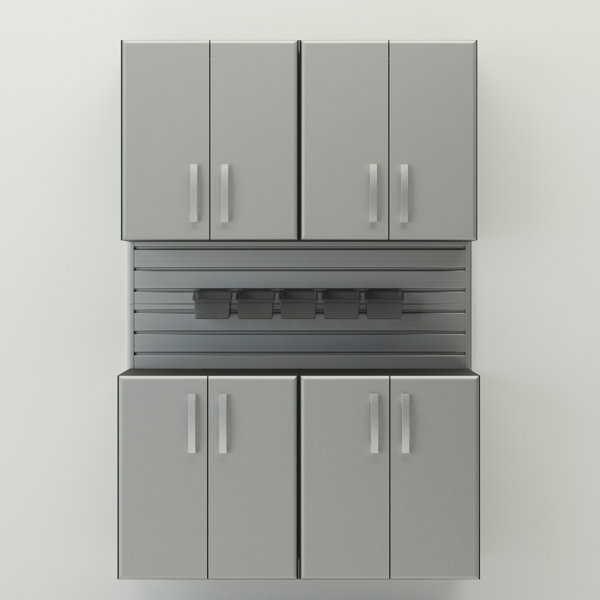 Flow Wall 10 Piece Slatwall Panel, Cabinet, Bin Storage Set - Silver ...