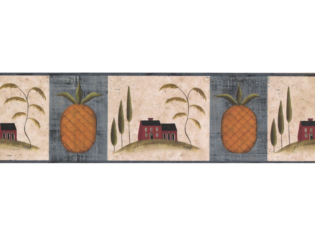 CONCORD WALLCOVERINGS ™ Retro House on Hill Pineapple Vintage Wallpaper ...
